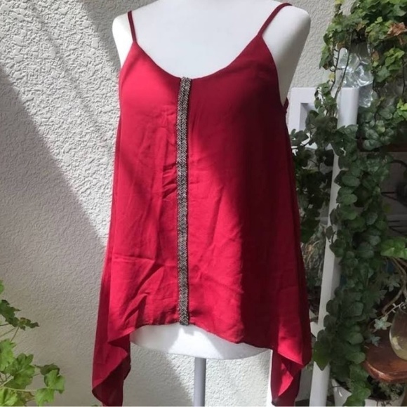 Emmelee for F.C. | Tops | Emmelee Red Flowy Tank With Silver Beading ...